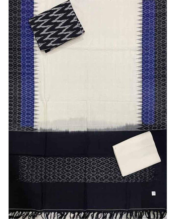 DOUBLE IKKAT COTTON WHITE WITH BLACK COLOR DRESS MATERIAL - C78 ...