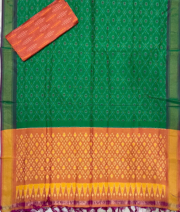 Ikkat Sico Suite Green Yellow Color – pochampallysarees.com